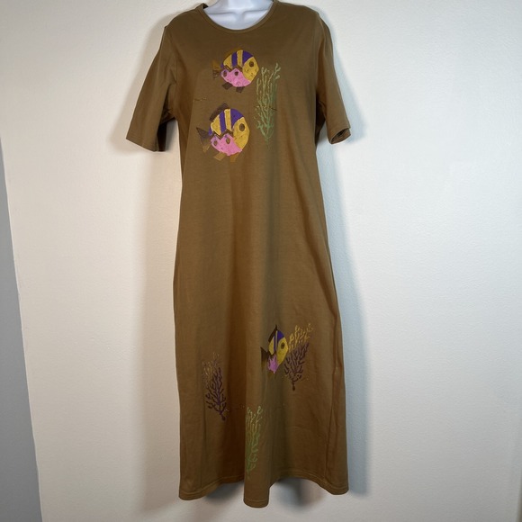 Dresses | Vintage Entity Womens Cotton Maxi Dress Sz L Hand Painted ...